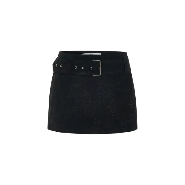 MAISON SEL Embroidered Mini Suede Skirt