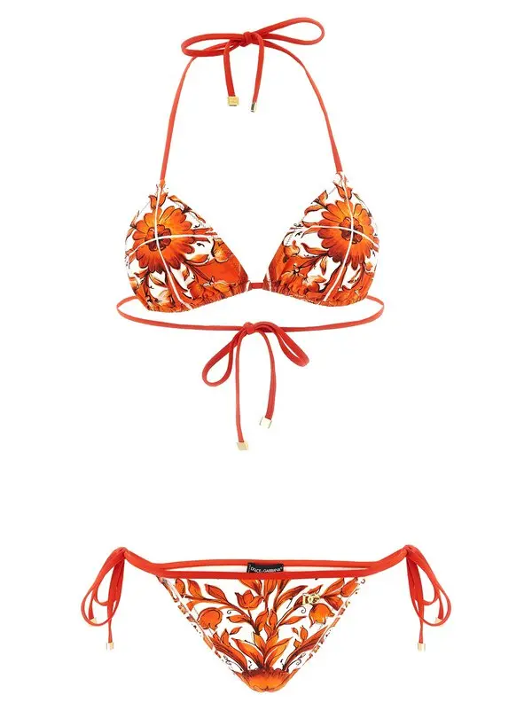 Dolce & Gabbana Maiolica' Print Triangle Bikini