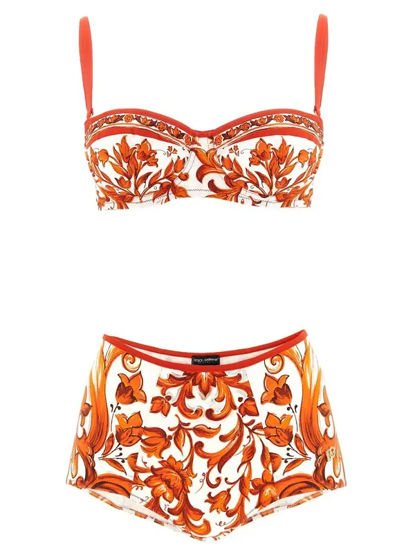 Dolce & Gabbana Maiolica' Print Bikini - Orange