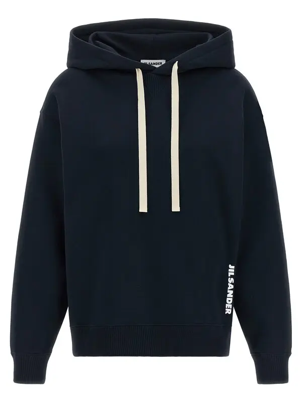 JIL SANDER Cotton Hoodie With Logo Detail - Blue