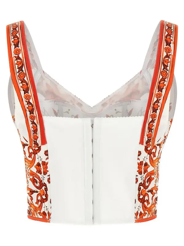Dolce & Gabbana Maiolica' Print Silk Charmeuse Bustier Top