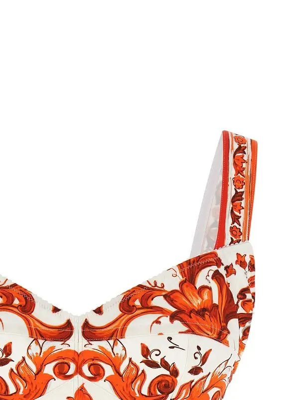 Dolce & Gabbana Maiolica' Print Silk Charmeuse Bustier Top