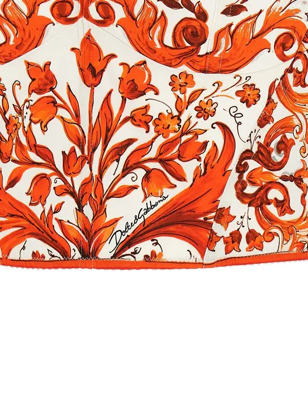 Dolce & Gabbana Maiolica' Print Silk Charmeuse Bustier Top