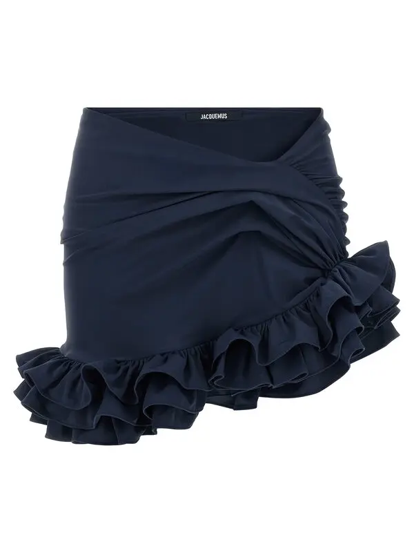Jacquemus La Mini Jupe Playa Ruffled Asymmetrical Skirt - Blue