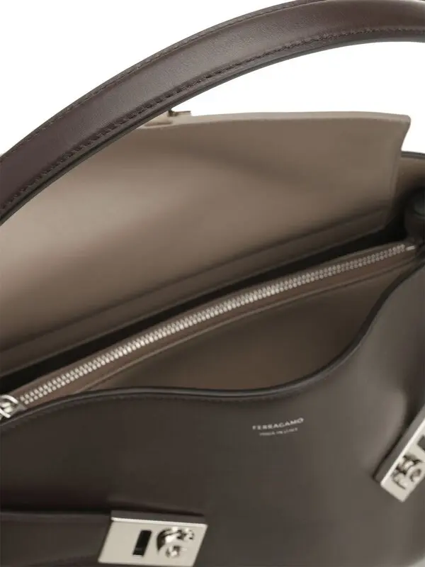 FERRAGAMO Hug Soft Leather Shoulder Bag With Gancini Buckles - Brown
