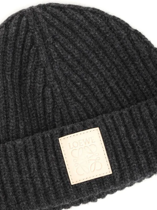 Loewe Ribbed Cashmere Hat With Leather Patch