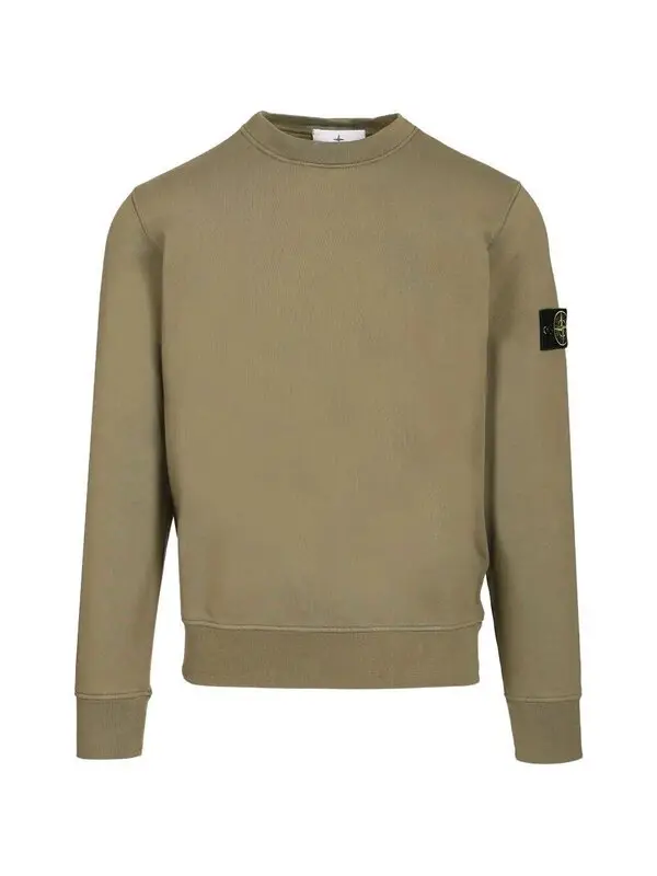 Stone Island Organic Cotton Crewneck Sweatshirt With Logo Patch - Green