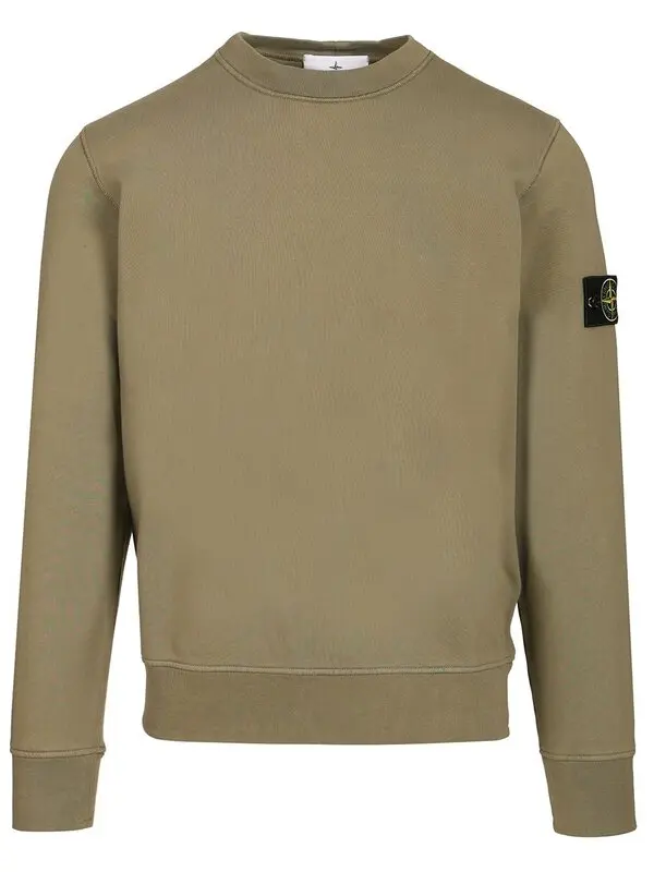 Stone Island Organic Cotton Crewneck Sweatshirt With Logo Patch - Green
