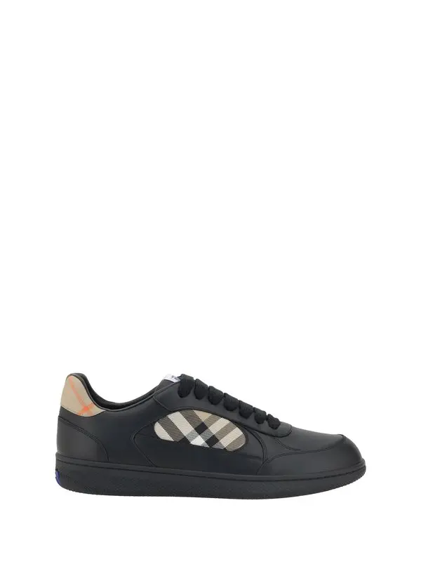 Burberry Leather Sneakers With Checked Paneling - Black