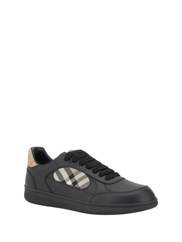 Burberry Leather Sneakers With Checked Paneling - Black