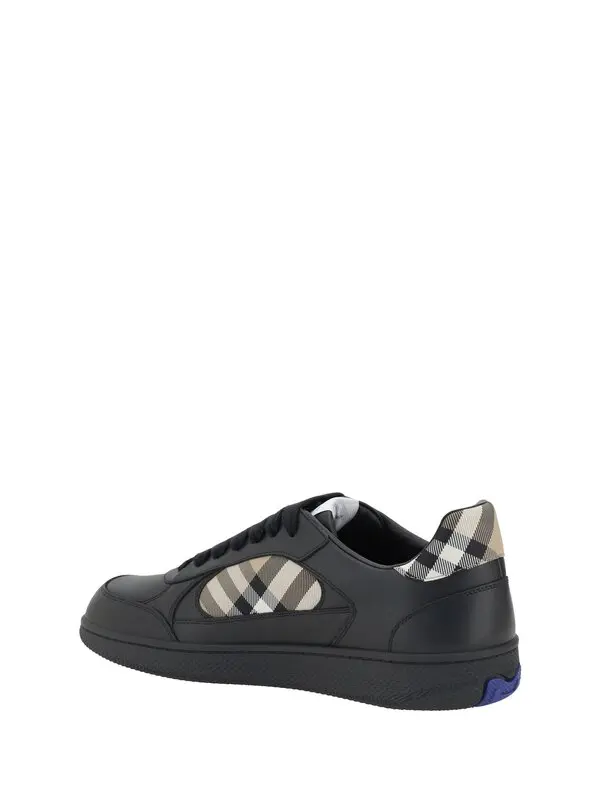 Burberry Leather Sneakers With Checked Paneling - Black