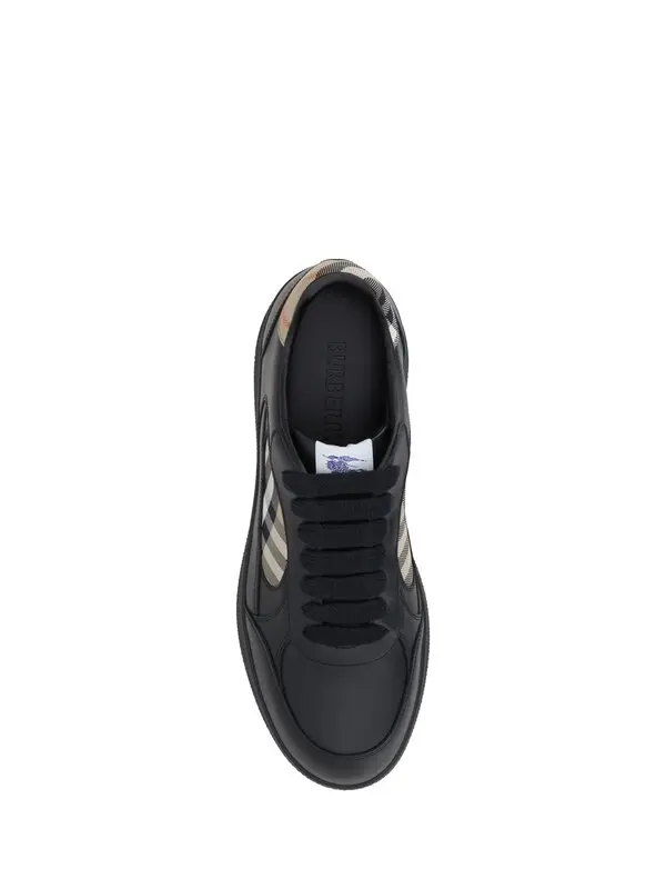 Burberry Leather Sneakers With Checked Paneling - Black