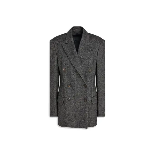 Brunello Cucinelli Double-breasted Herringbone Wool Blazer - Black