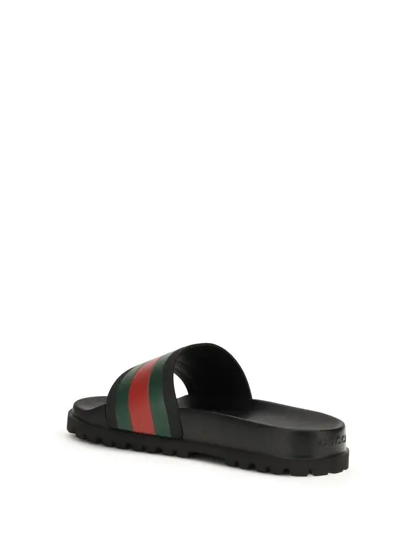 Gucci Rubber Slide Sandals With Green And Red Web Detail - Black