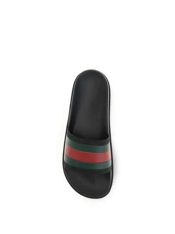 Gucci Rubber Slide Sandals With Green And Red Web Detail - Black
