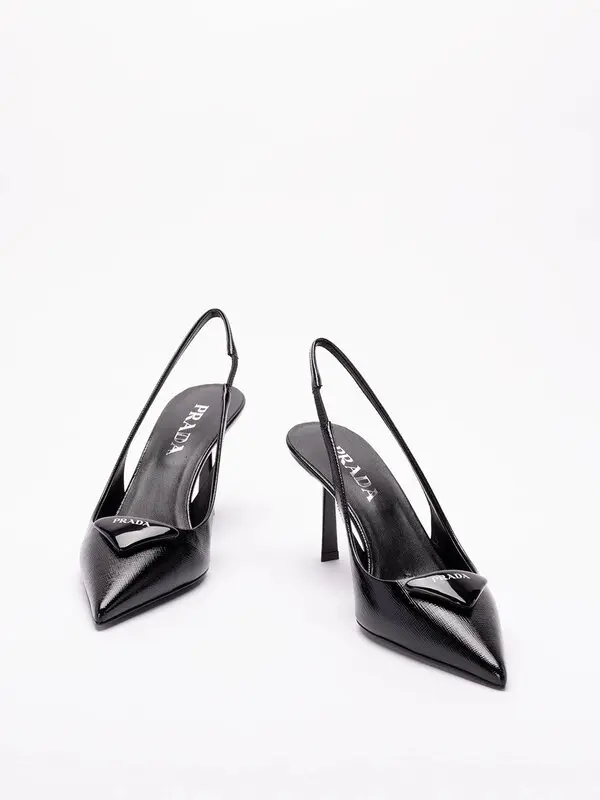 Prada Saffiano Patent Leather Slingback Pumps