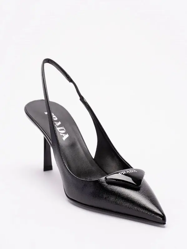Prada Saffiano Patent Leather Slingback Pumps