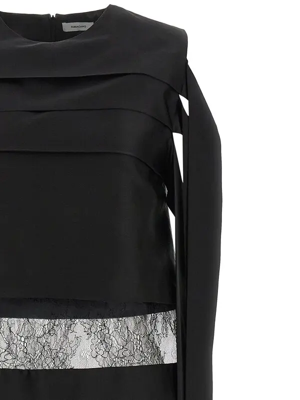 FERRAGAMO Silk Lace Insert Mini Dress