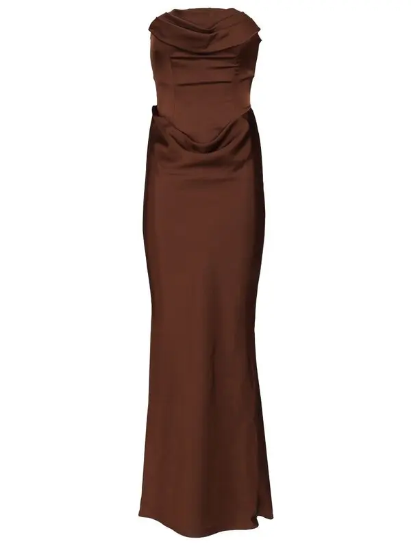 ROTATE BY BIRGER CHRISTENSEN Strapless Draped Bodice Maxi Dress - Brown