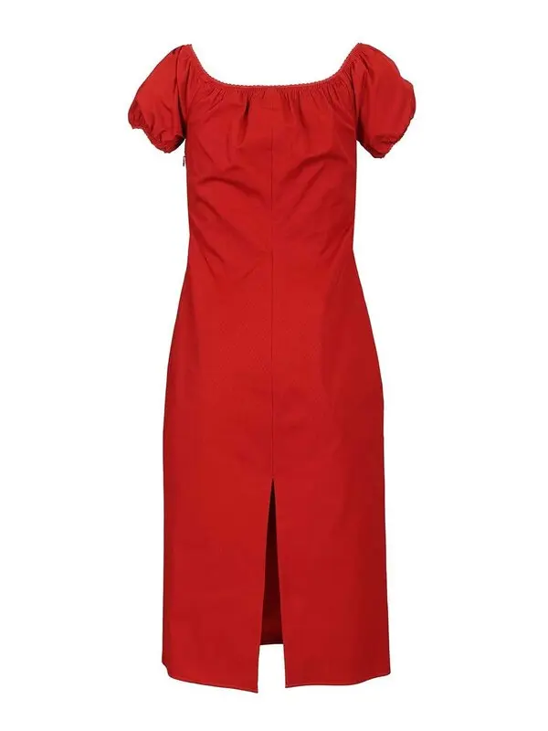 Miu Miu Cotton Midi Dress With Short Sleeves And Wide Neckline