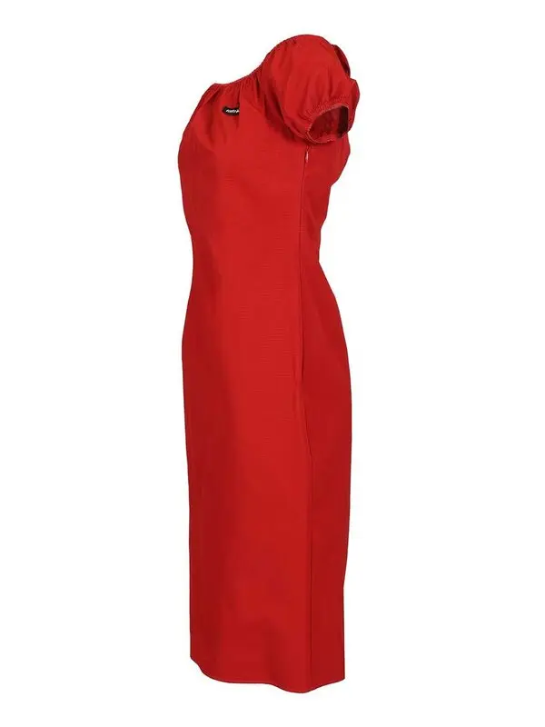 Miu Miu Cotton Midi Dress With Short Sleeves And Wide Neckline