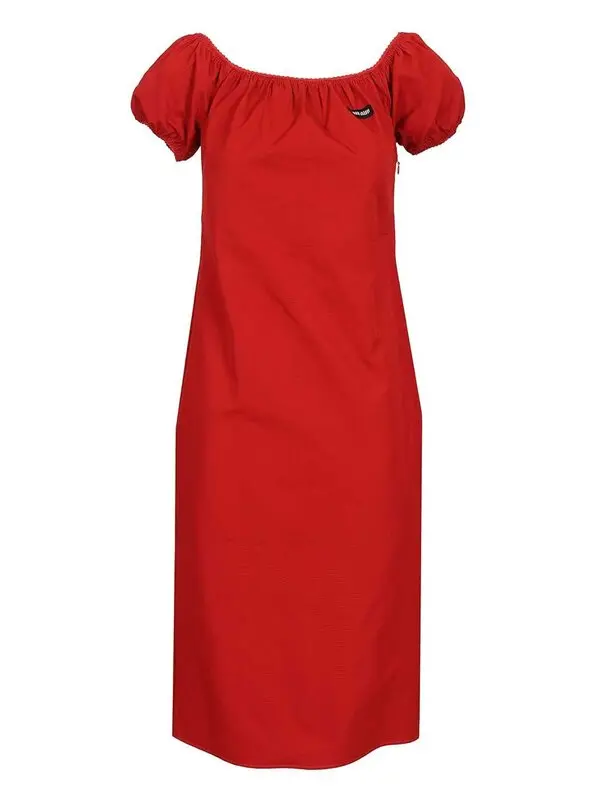 Miu Miu Cotton Midi Dress With Short Sleeves And Wide Neckline - Red