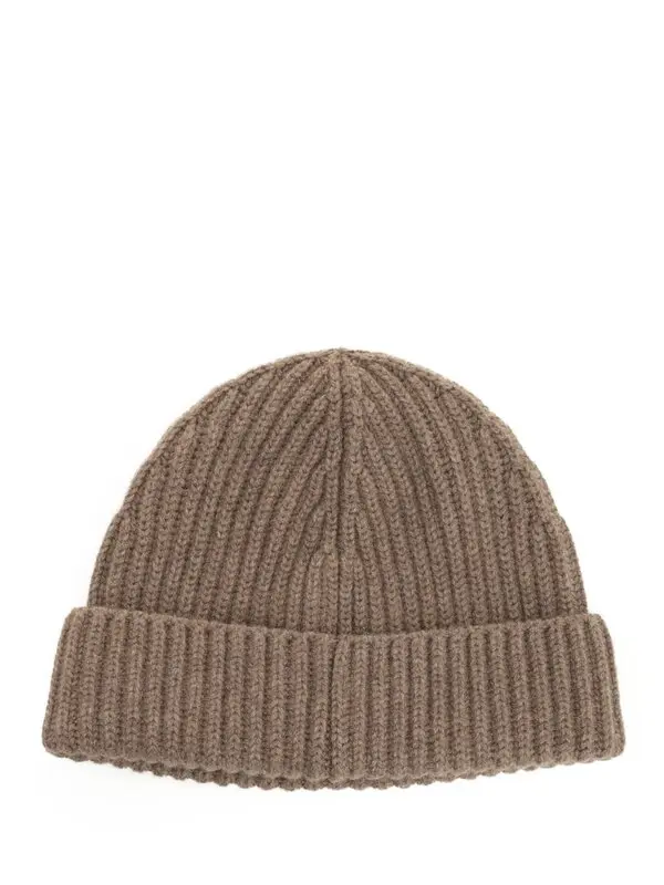 Loewe Ribbed Cashmere Hat With Leather Patch - Cream