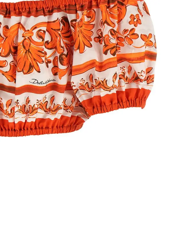 Dolce & Gabbana Maiolica" Print Off-the-shoulder Cotton Poplin Top - Orange