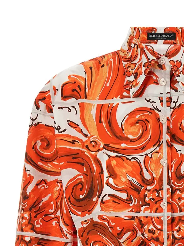 Dolce & Gabbana Maiolica' Print Poplin Cropped Shirt - Orange