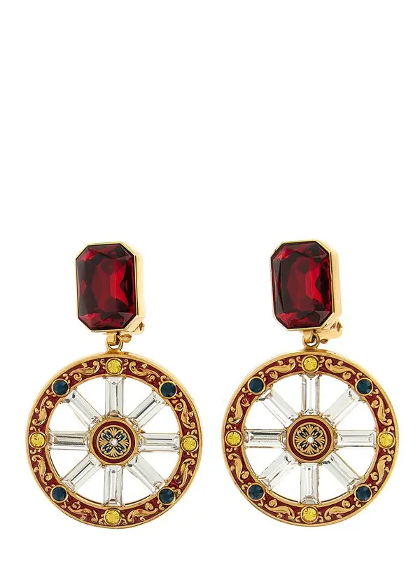 Dolce & Gabbana Ruota Carretto' Crystal And Brass Clip-on Earrings - Multicolor