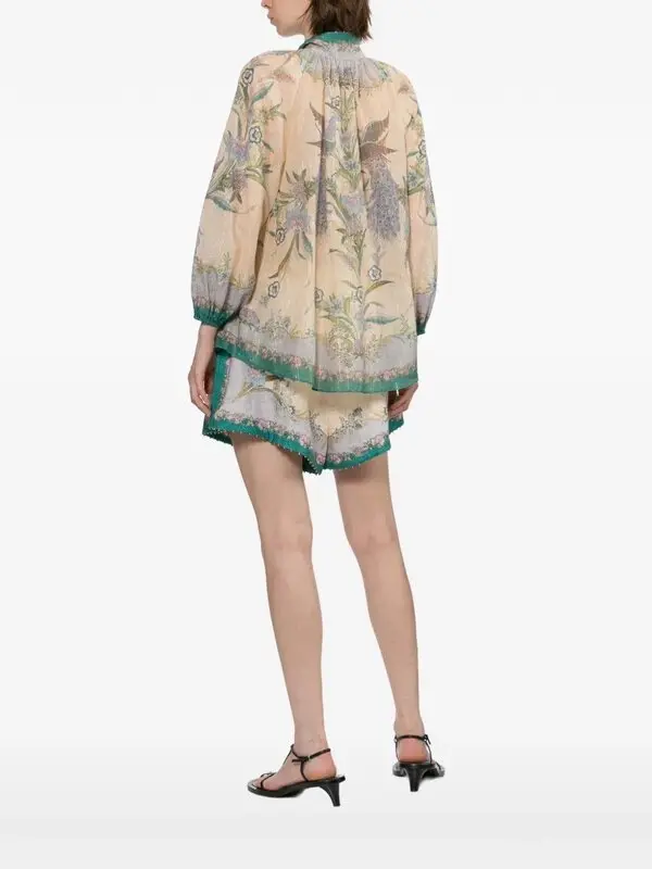 Zimmermann Indra Scarf Print Linen Shorts - Multicolor