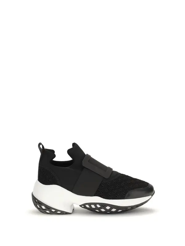 ROGER VIVIER Viv' Run Sneakers In Scuba-effect Fabric And Mesh With Buckle Detail - Black