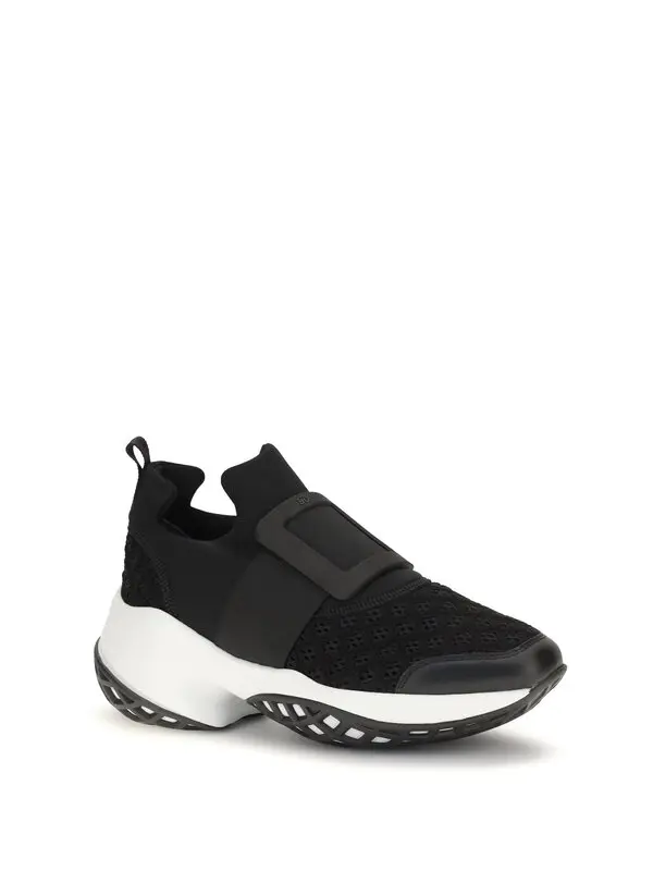 ROGER VIVIER Viv' Run Sneakers In Scuba-effect Fabric And Mesh With Buckle Detail - Black