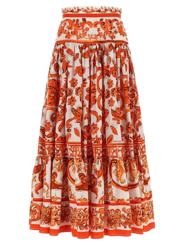 Dolce & Gabbana Maiolica" Print Poplin Skirt - Orange