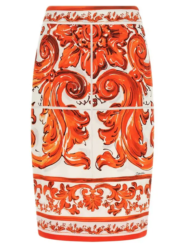 Dolce & Gabbana Maiolica" Print Poplin Skirt - Orange
