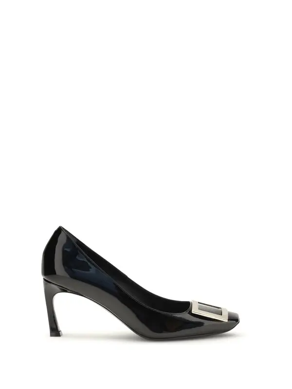 ROGER VIVIER Patent Leather Trompette Pumps With Buckle Detail - Black