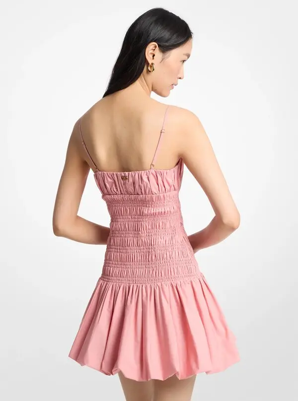 Michael Kors Smocked Cotton Poplin Bubble-hem Dress - Pink