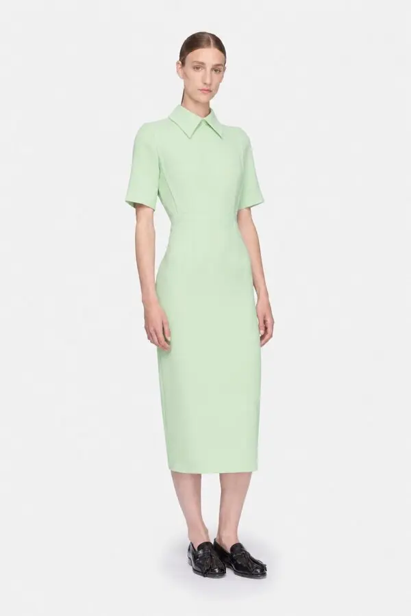 EMILIA WICKSTEAD Valletta Dress In Pale Wool Crepe - Green
