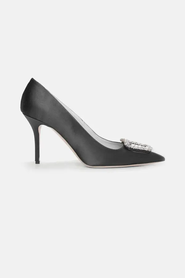 EMILIA WICKSTEAD Sophia Jewel Buckle Shoe In Satin - Black