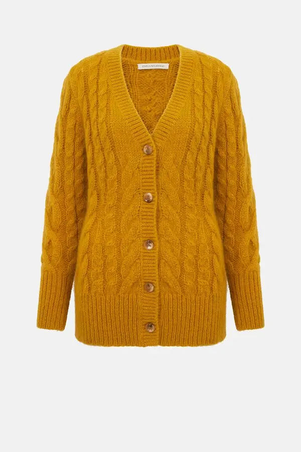 EMILIA WICKSTEAD Ross Cardigan In Mustard Mohair - Yellow