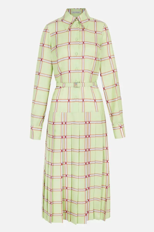 EMILIA WICKSTEAD Juul Dress In Lime & Check Silk Twill - Blue