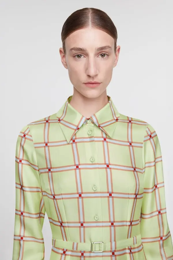 EMILIA WICKSTEAD Lime & Check Silk Twill Juul Dress