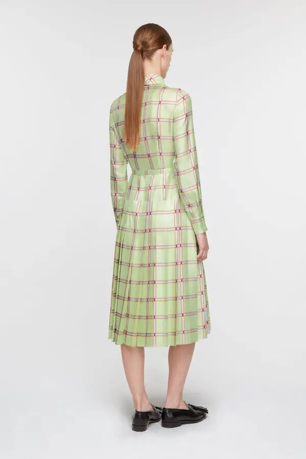 EMILIA WICKSTEAD Lime & Check Silk Twill Juul Dress