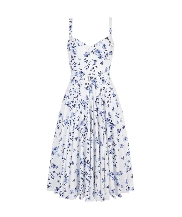 EMILIA WICKSTEAD Elita Dress In Scattered Daisies On White Cotton - Blue