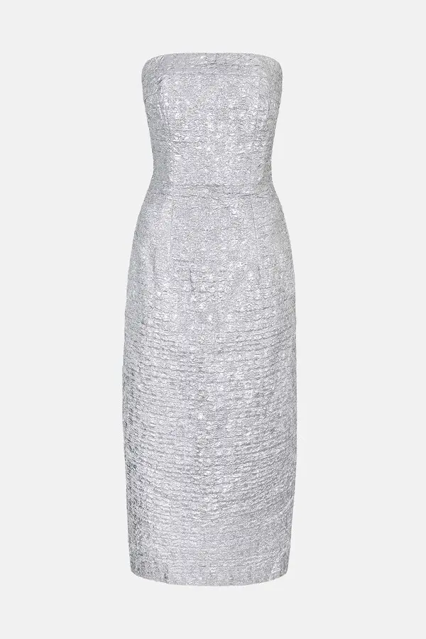 EMILIA WICKSTEAD Leila Dress In Metallic Seersucker - Silver
