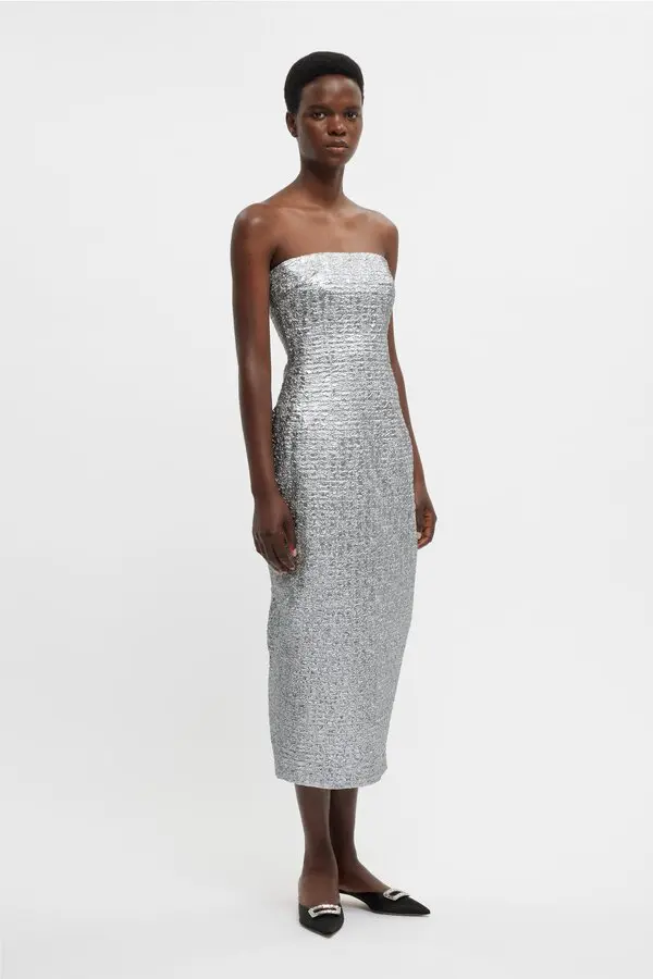 EMILIA WICKSTEAD Leila Strapless Metallic Seersucker Dress