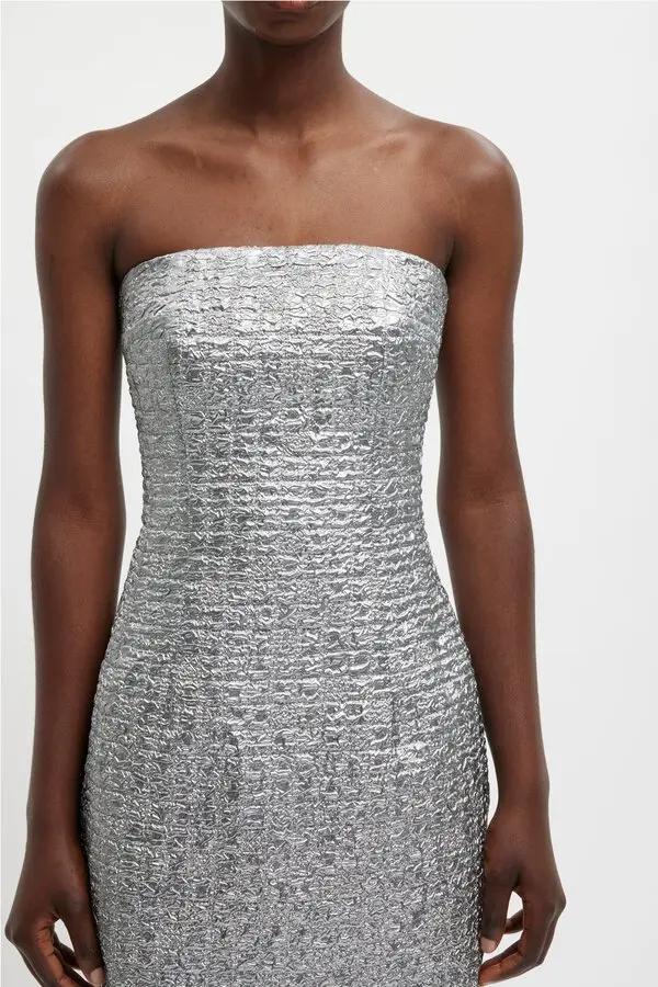 EMILIA WICKSTEAD Leila Strapless Metallic Seersucker Dress
