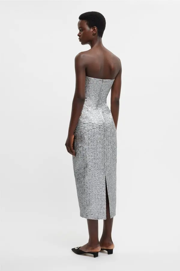 EMILIA WICKSTEAD Leila Strapless Metallic Seersucker Dress