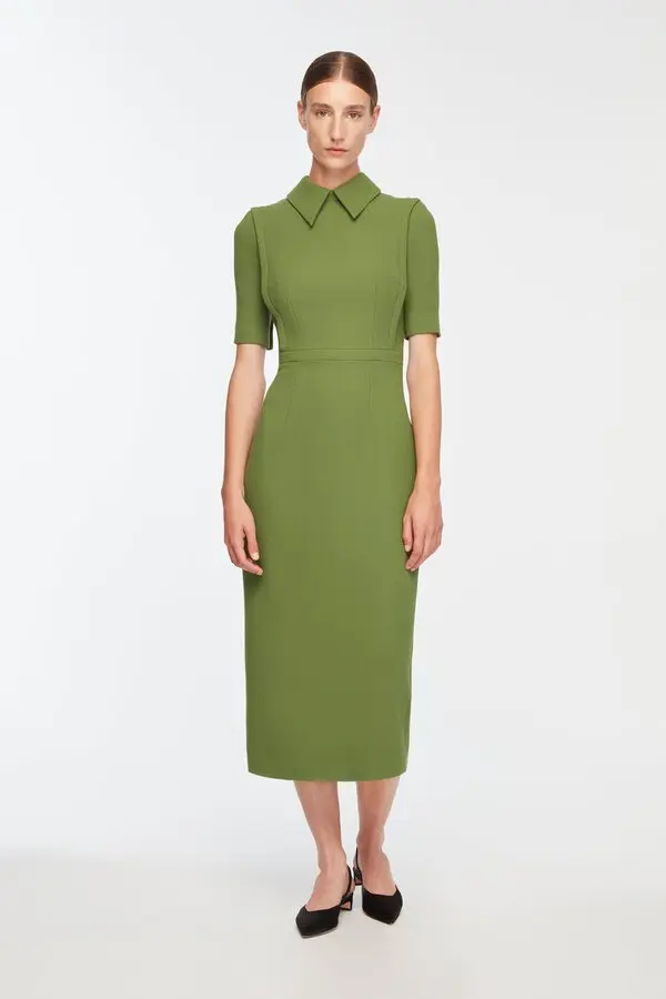 EMILIA WICKSTEAD Valletta Wool Crepe Dress - Olive