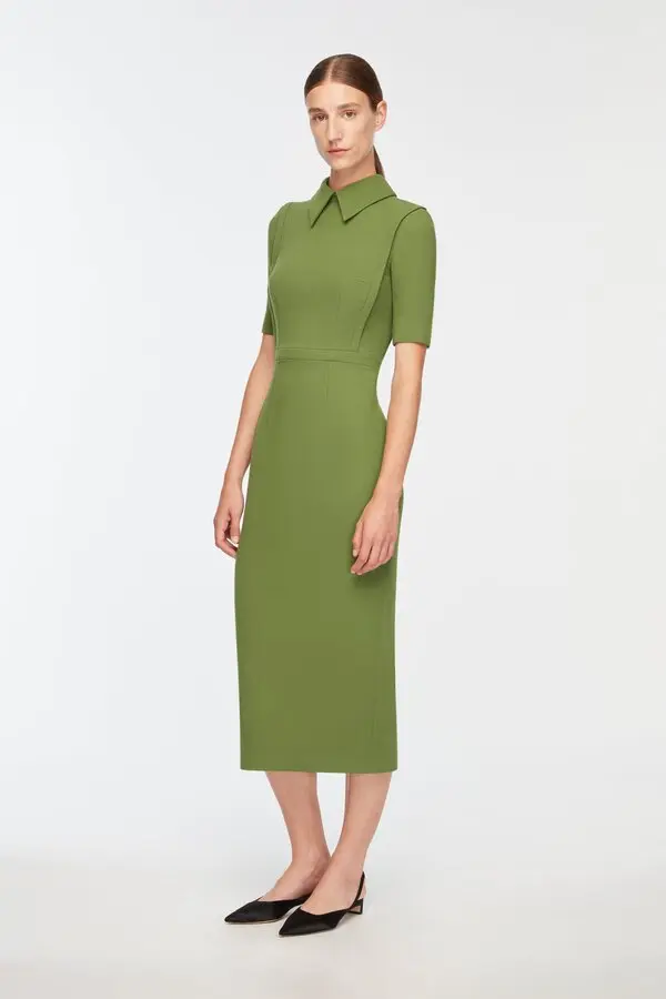 EMILIA WICKSTEAD Valletta Wool Crepe Dress - Olive